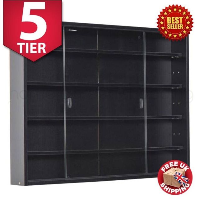 5-tier Wall Display Shelf Unit Cabinet Shelves Glass Doors Black by ...