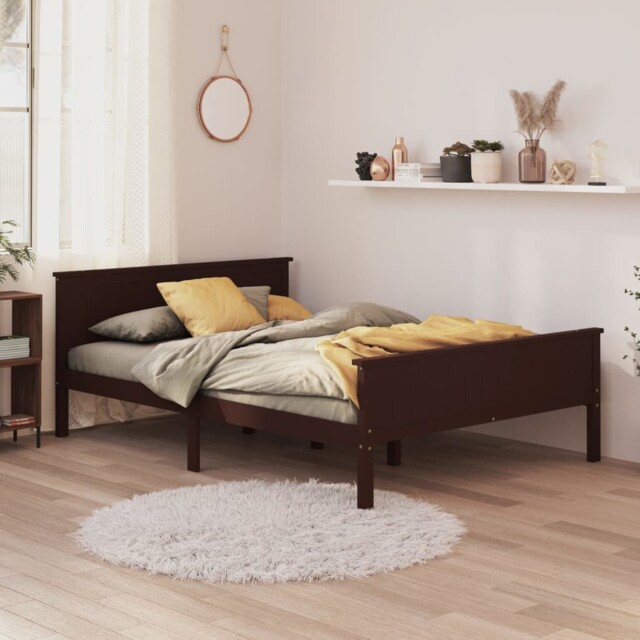 Dark Brown Solid Pinewood Bed Frame 120x200 Cm, Sturdy Plywood Slats by ...