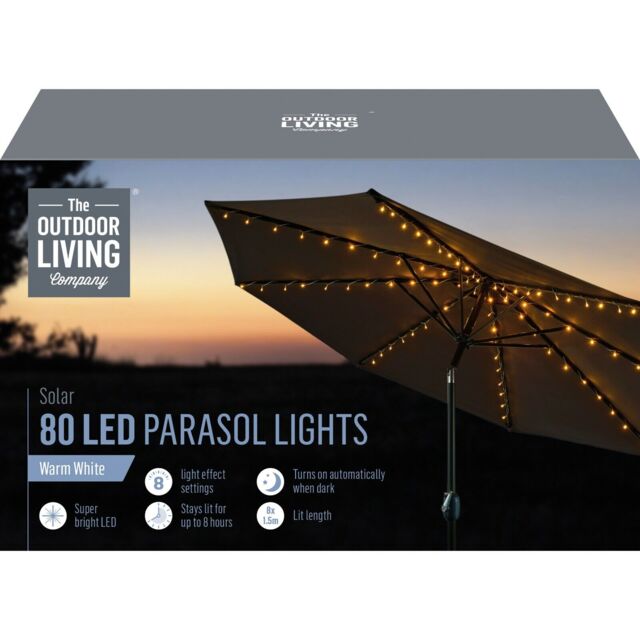 Parasol Lights Solar Led Powered Warm White 80 Or 160 8 Function For by ...