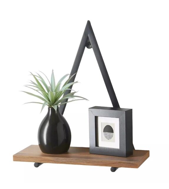 Triangle Black Shelf Metal Frame With Wooden Shelf Floating Wall Home ...