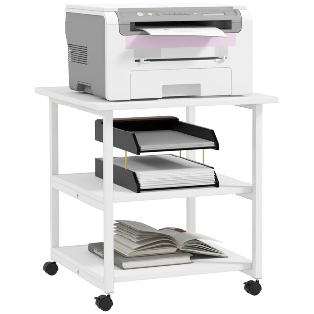 White Rolling Printer Stand 3 Tier Under Desk Cart Open Shelves by eBay ...