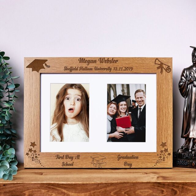 Personalised First Day At School & Graduation Double Wooden Photo by ...