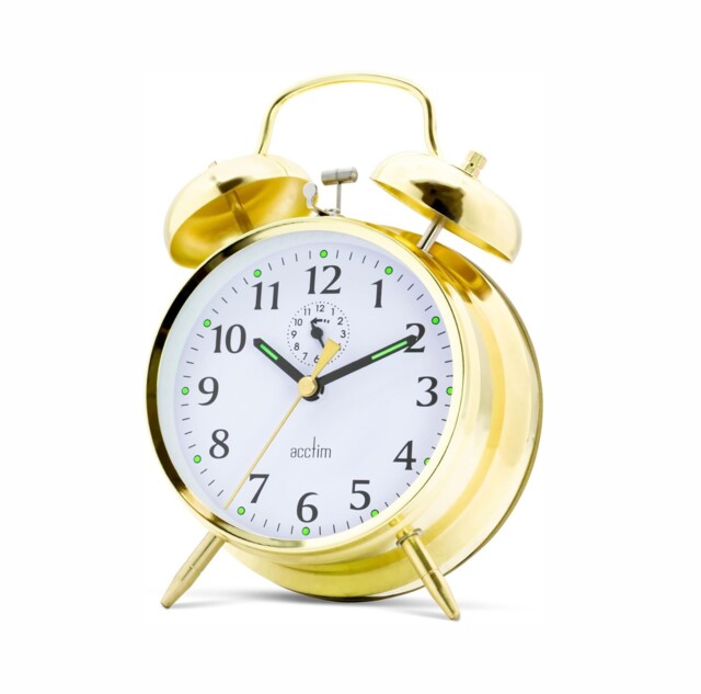 Acctim Alarm Clock Saxon Gold Double Bell Class Clock Mechanical Key by ...