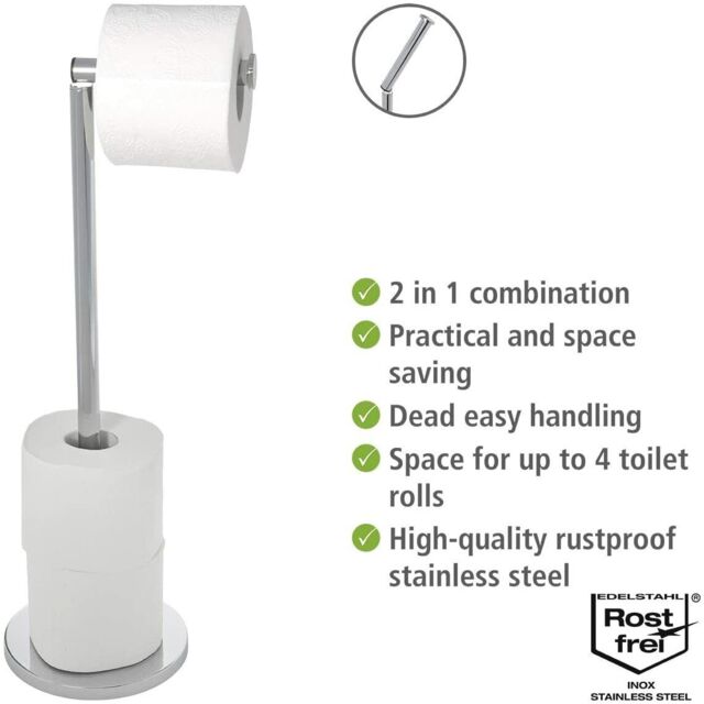 Swivel Free Standing Toilet Loo Roll Holder Chrome Holds Extra Rolls by ...