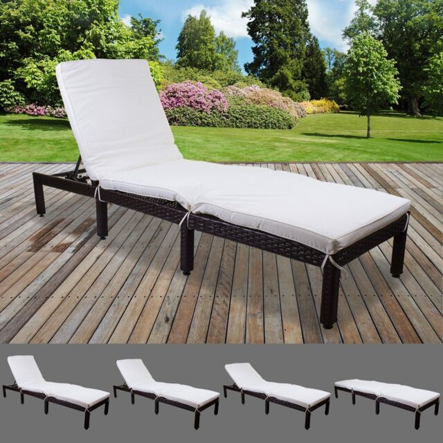 Cream Rattan Sun Lounger Outdoor Garden Patio Furniture Recliner by ...