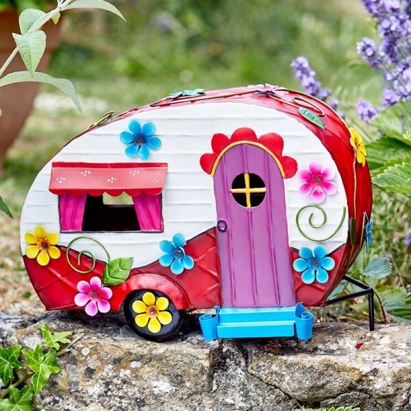 Large Flower Caravan Ornament Garden Metal Novelty Outdoor Statue by ...
