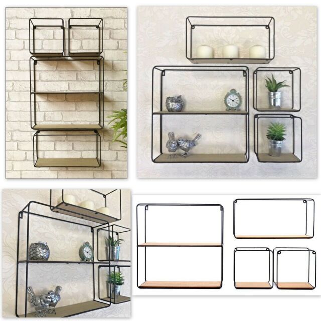 Set Of 4 Retro Metal Wall Shelf Industrial Style Storage Unit Display ...