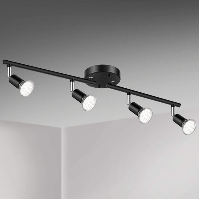 4 Way Ceiling Light Fitting, Rotatable Ceiling Spotlight Black Kitchen ...