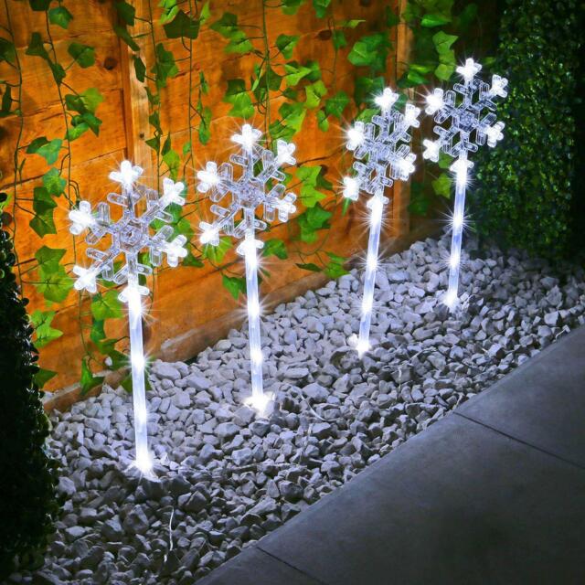 4 X Christmas Xmas White Led Snowflake Garden Pathway Stake Light by ...