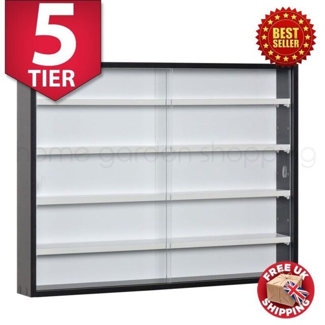 5-tier Wall Display Shelf Unit Cabinet Shelves Glass Doors Black/white ...
