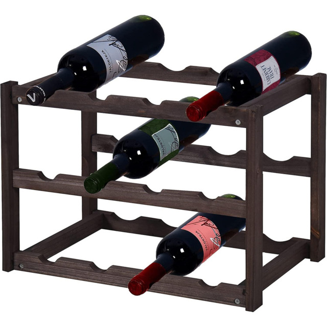 Dark Colour 3 Tier Wooden Wine Rack Holder - 12 Bottle Wine Rack by ...