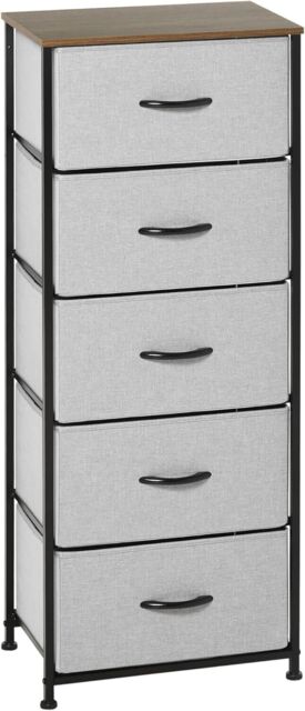 5 Drawer Tallboy Grey Fabric Foldable Drawers Tall Chest Dresser Steel ...
