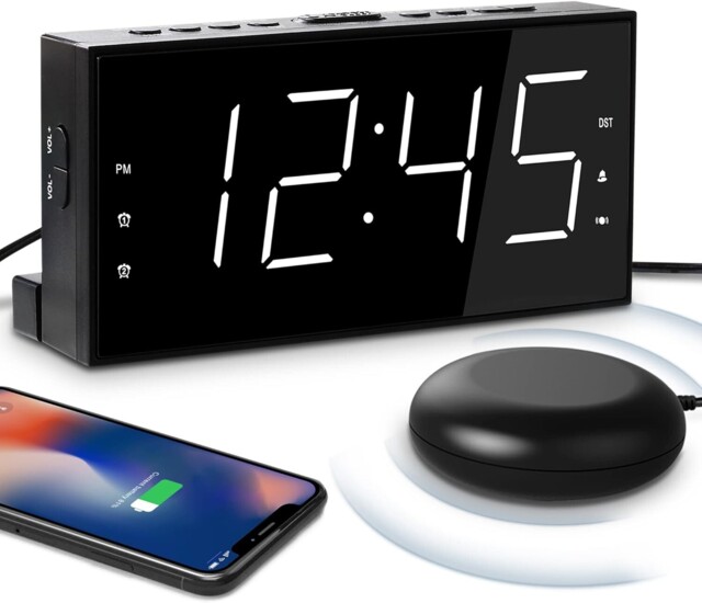 Mesqool Loud Alarm Clock With Bed Shaker For Deaf, Heavy Sleepers, by ...