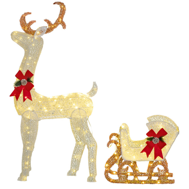 Outsunny Light Up Reindeer & Sleigh Christmas Decoration 170 Led by ...