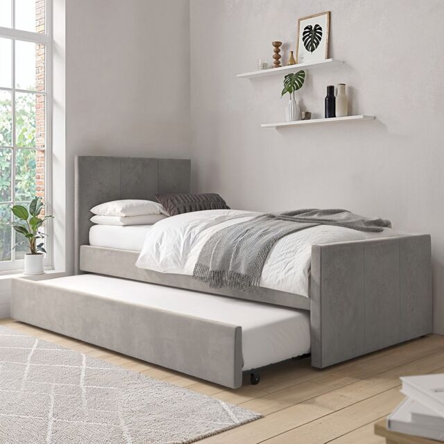 Single Bed Grey Velvet Contemporary Modern Style With Trundle Bed by ...