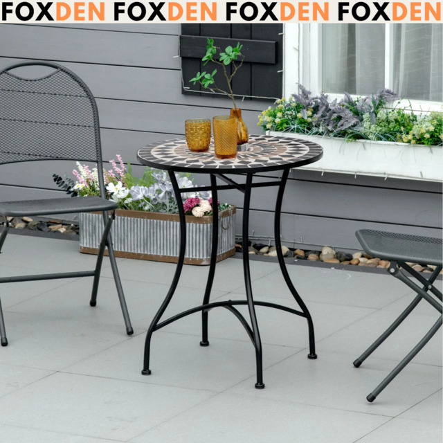 Garden Bistro Table Powder Coated Metal Frame Round Side Table Mosaic ...