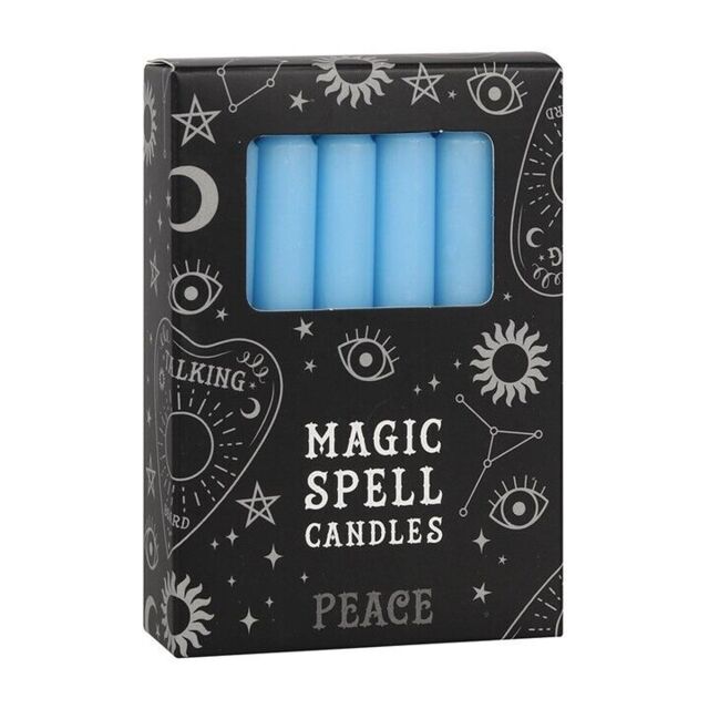 Set Of 12 Light Blue 'peace' Magic Spell Candles. Pagan Wiccan Gothic ...