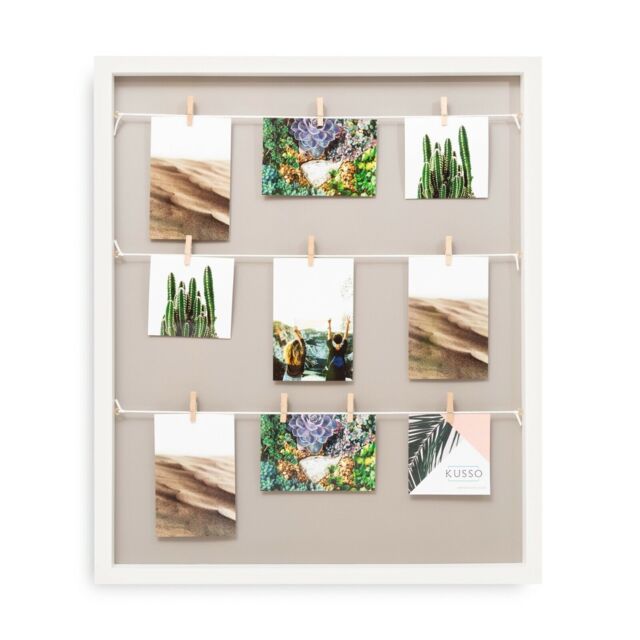 Kusso Grey And White Long Clothesline Photo Frame With Pegs For 4 by ...
