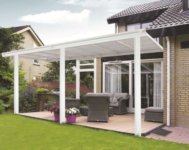 White Garden Veranda Car Port Canopy Pergola Lean To Wall 14ft X 10ft ...