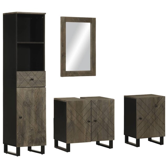 4 Piece Bathroom Furniture Set Black Solid Wood Mango Bathroom Cabinet ...