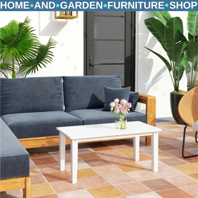 Garden Coffee Table Outdoor Hdpe Table W/ Slatted Tabletop All Weather ...