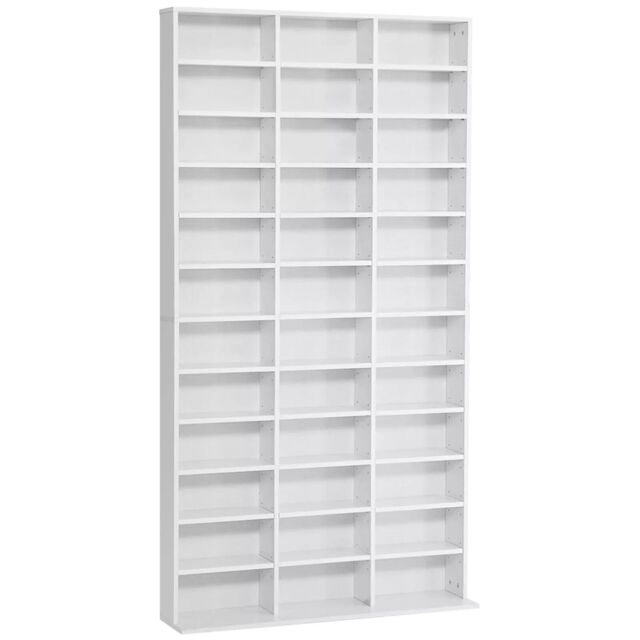 Homcom White Cd Dvd Storage Shelf – 33 Adjustable Shelves Media Rack by ...