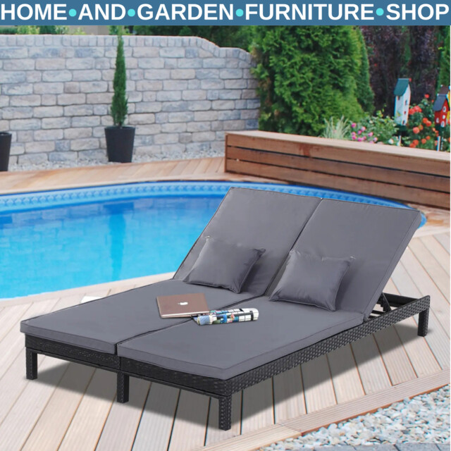 2 Person Rattan Double Sun Lounger Chair W/ Cushions & Adjustable by ...
