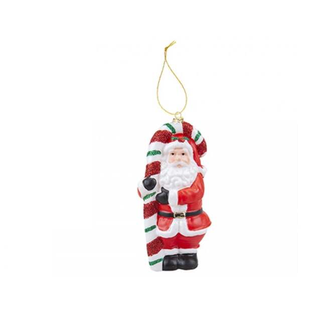 Snow White Hand Painted Santa & Cane Hanging Christmas Decoration by ...