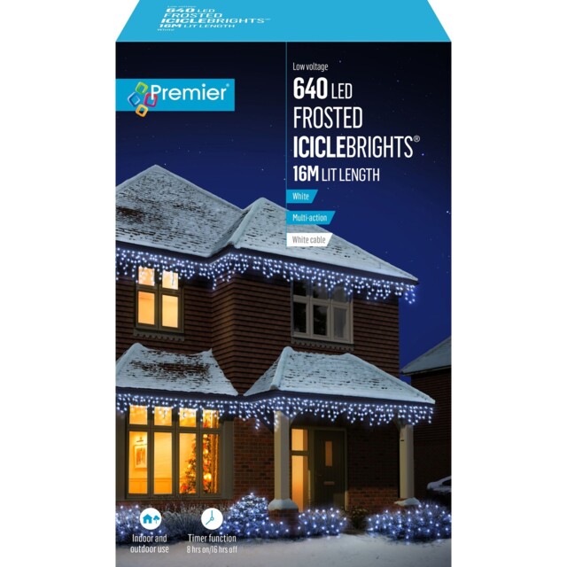 Frosted Icicle Cool White 640 Led Lights - 16m White Cable - Outdoor by ...