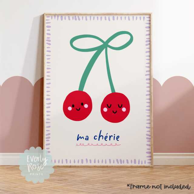 Ma Cherie Print, Bright Bedroom Decor, Cherry Prints, Playroom Girls Bedroom, Positive ...