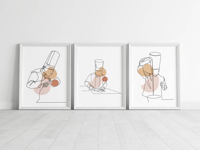 Kitchen Print Set, Set Of Kitchen Prints, Wall Art, Restaurant Chef ...