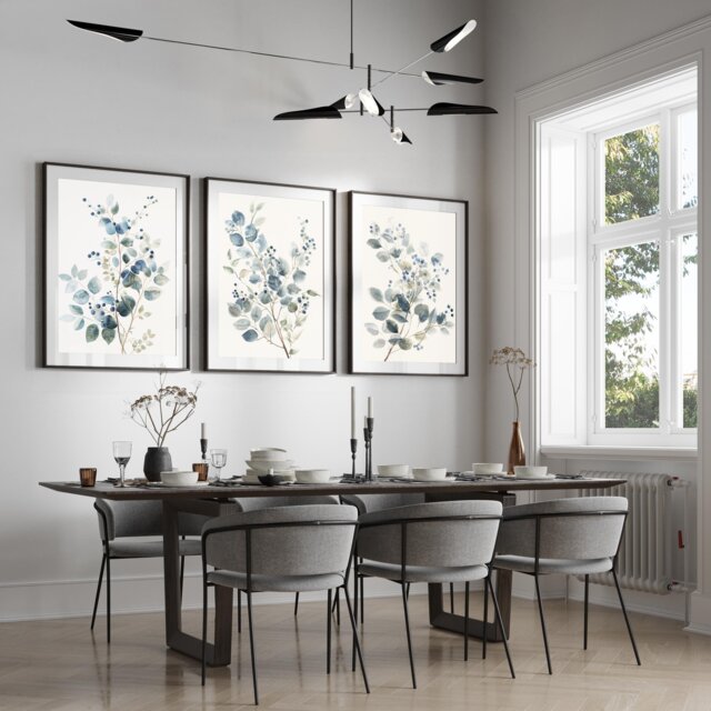 Blue Watercolour Botanical Print Set Of 3, Eucalyptus Wall Art ...