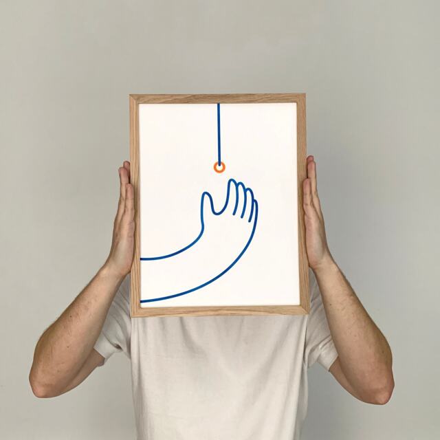 string Pull Risograph Art Print 11x14 - Minimal Hand Drawing Pulling A ...
