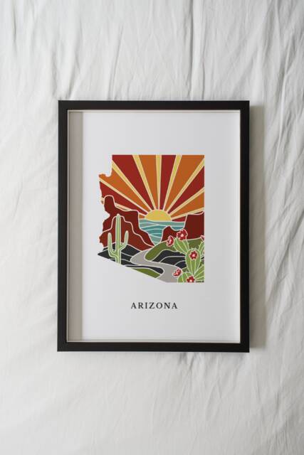 Arizona Art Print - State Wall 5x7, 8x10, 11x14, 16x20 Archival Az ...