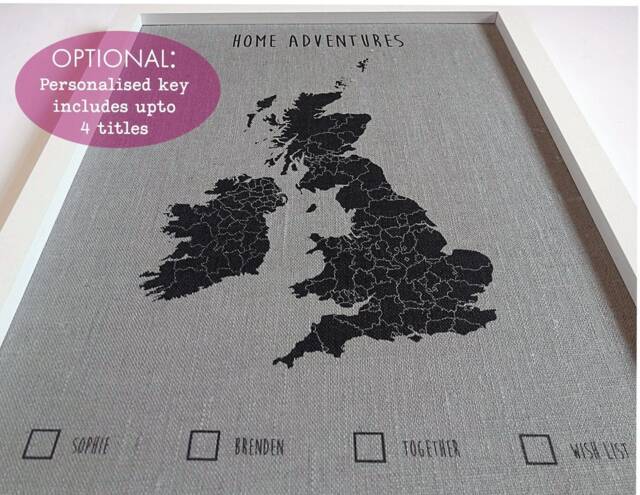 UK & Ireland Pushpin Map, Britain Map Art, Poster, Cotton Or Linen ...