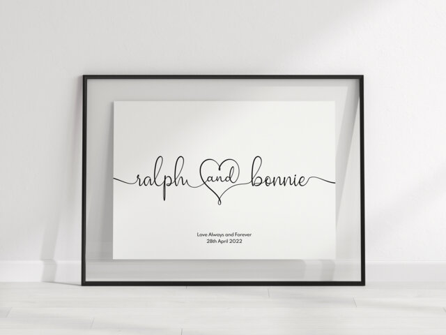 Custom Couple Name & Date Print - Personalized Poster, Wedding Gift ...