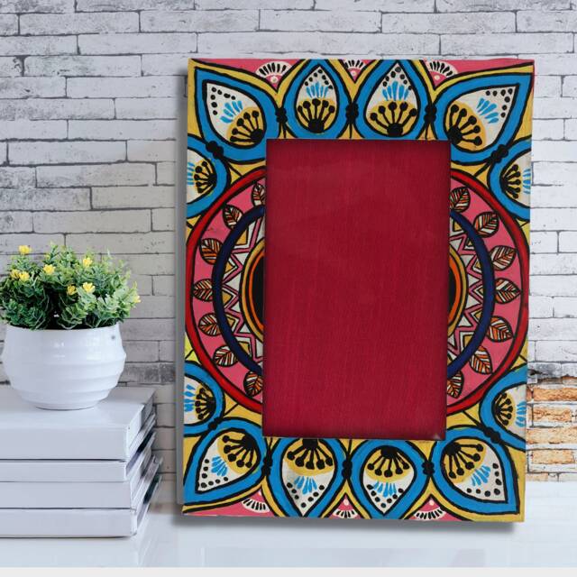 Indha Handpainted Doodle Art Photo Frame - Repurposed Wood Table Top ...