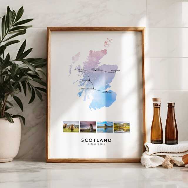 Scotland Personalised Travel Map Print With Photo Collage Custom Ma ...