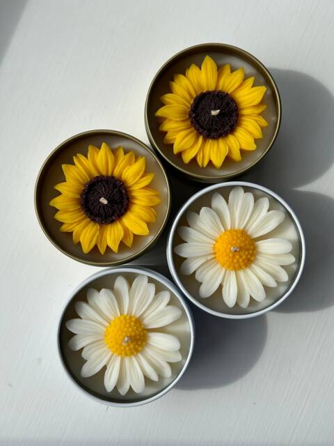 Daisy & Sunflower Candles - 100G White Gold Metal Jar by Etsy ...