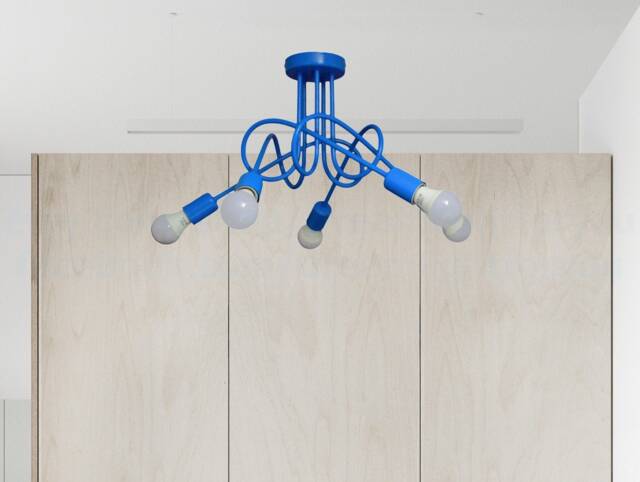 Five Head Semi Flush Fixture Blue Arms Ceiling Light 5-Light Chandelier ...