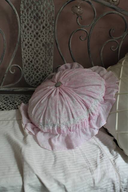 Pink Floral Round Pillow With Ruffle Shabby Chic Decor French Country ...