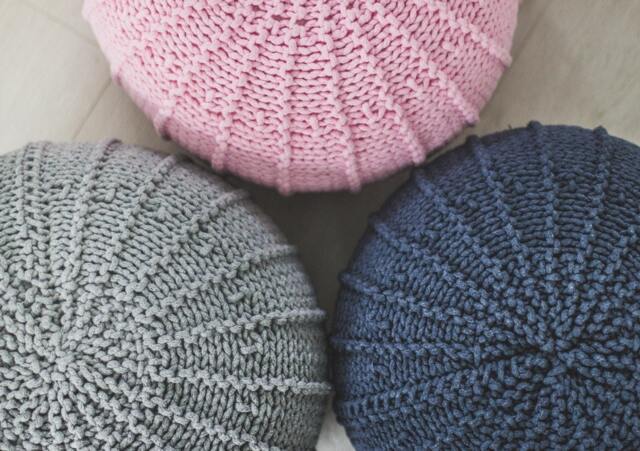 Knitted Footstool Pouf, Chunky Knit Pouf Ottoman, Blue Nursery Decor ...