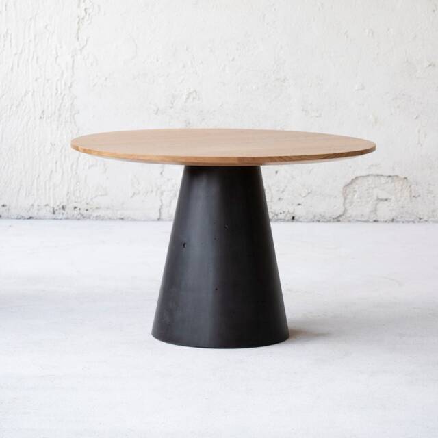 Minimalistic Design Dining Table. Natural Oak Table Top, Concrete Base ...