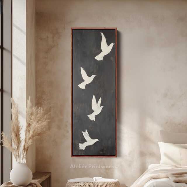 Minimalist Bird Painting Canvas Artwork Long Narrow Wall Art, Vertical ...