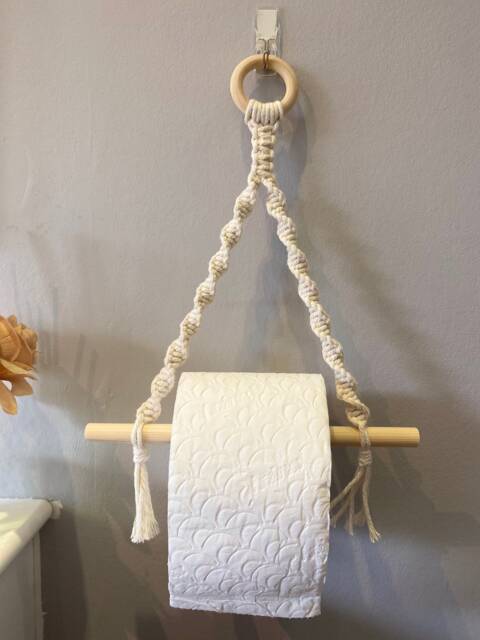 Rustic Macrame Hanging Toilet Roll Holder, Boho Bathroom Decor ...
