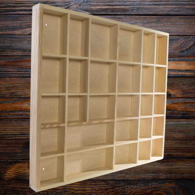 Wooden Trinket Display Shelf - 28 Compartments Wall Hanging Unit ...