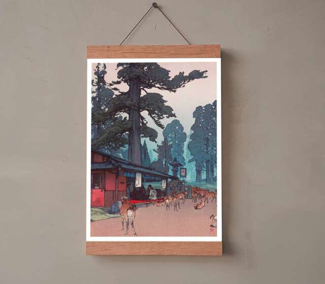 Japan Poster Vintage Print Hiroshi Yoshida Kasuga Shrine Wall Decoration Forest Deer Japanese ...