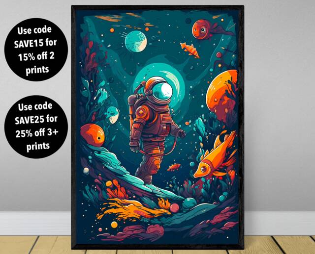 Kids Space Wall Art, Spaceman Art Print, Fun Nasa Poster Poster ...