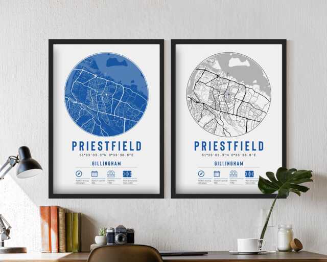Gillingham Fc Priestfield Stadium Minimalist Map Prints & Frames - The ...