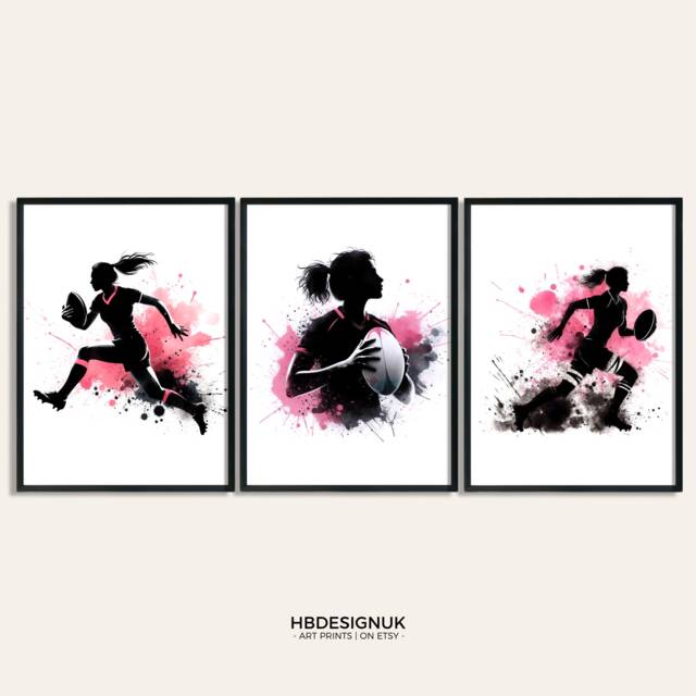 Rugby Girl Print - Set Of 3 Pink Room Posters - Bedroom Decor Women ...
